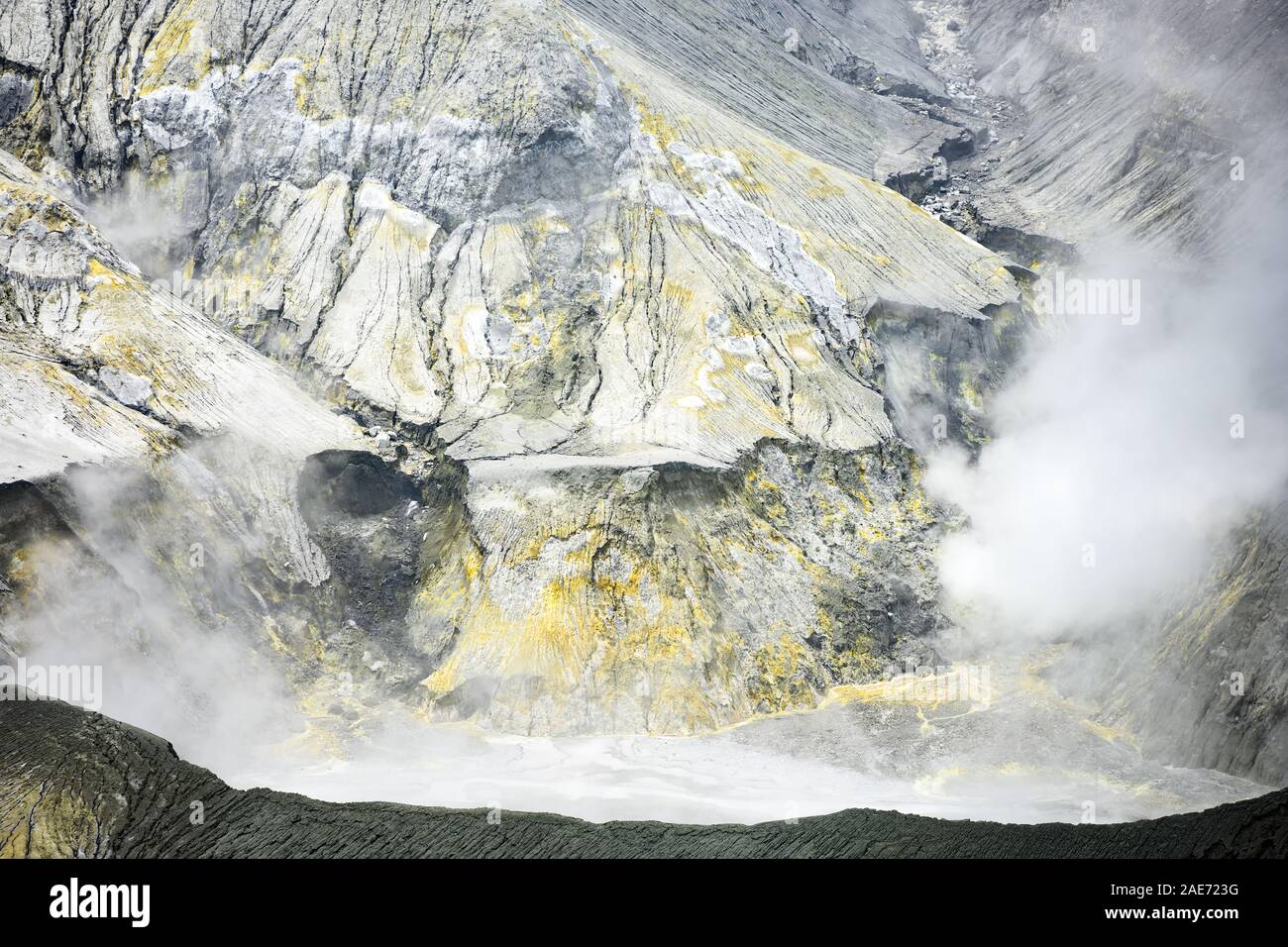 (Selective focus) Close-up view of the Tangkuban Perahu volcano with ...