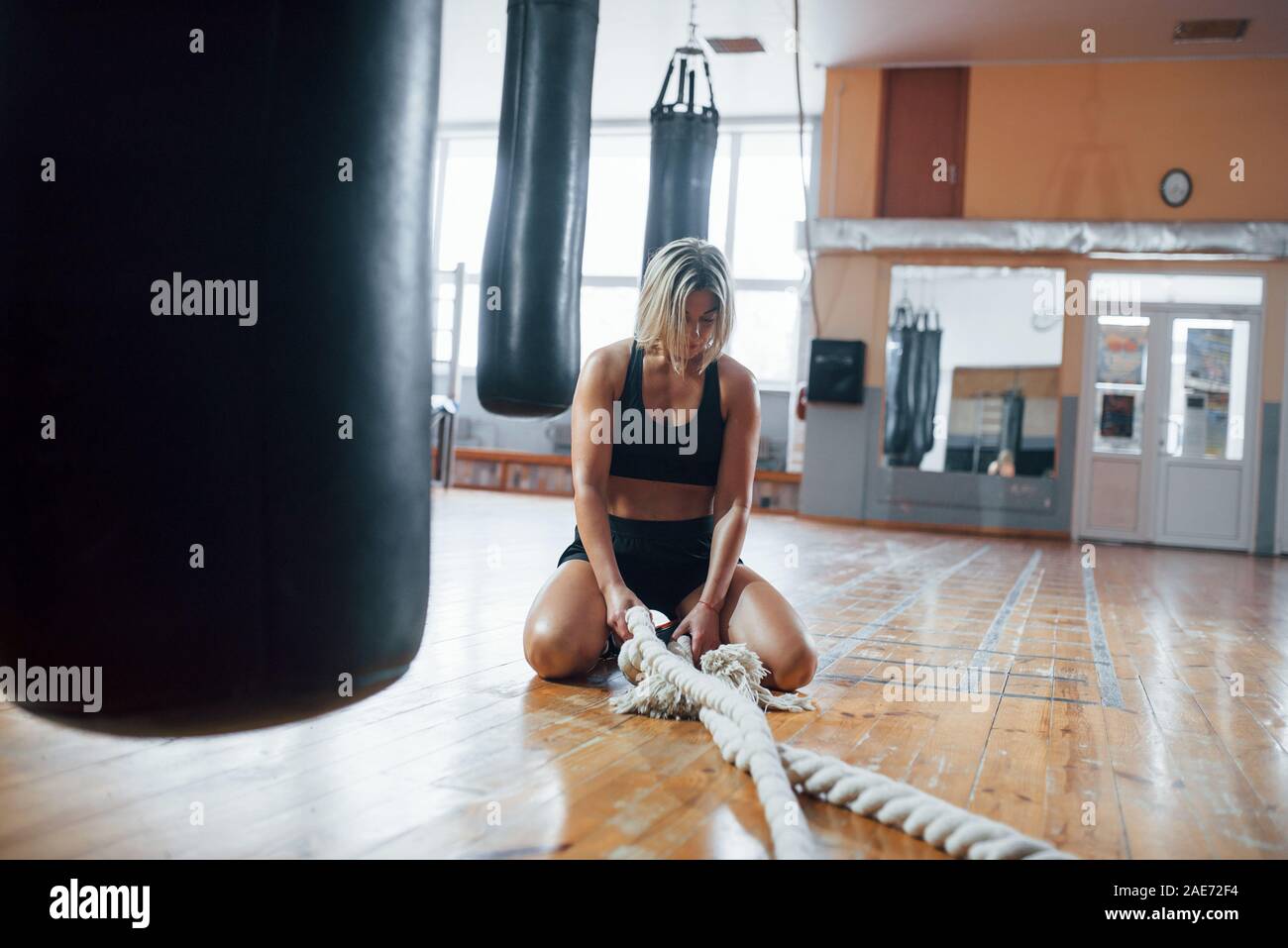 Hobby at weekend times. Tired after workout. Having rest in the gym for ...