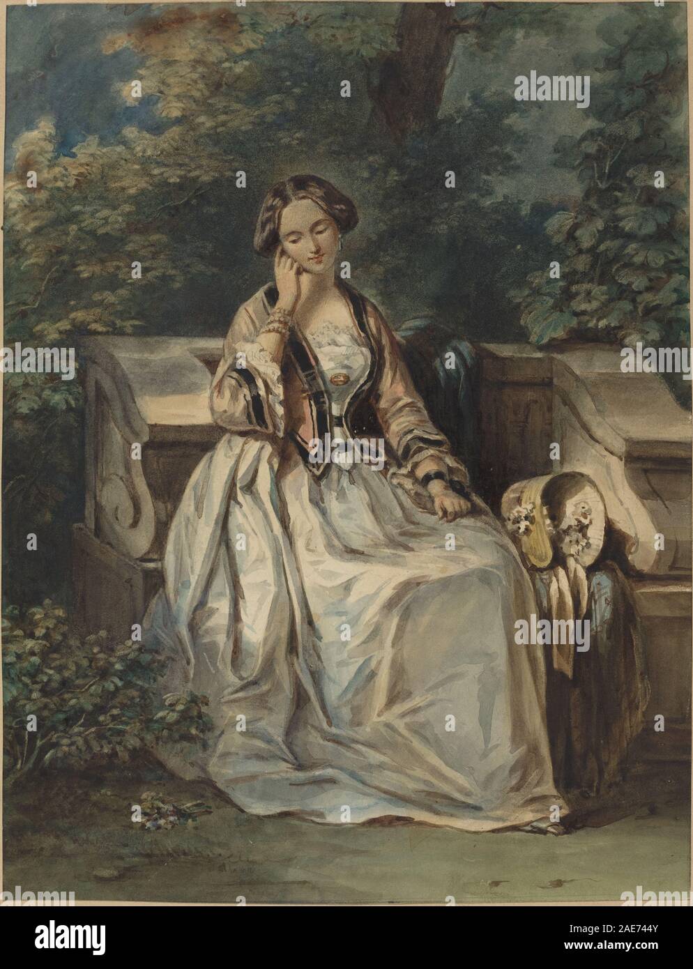 Woman Seated in a Bower, attributed to Eugène Devéria, depicts a female ...