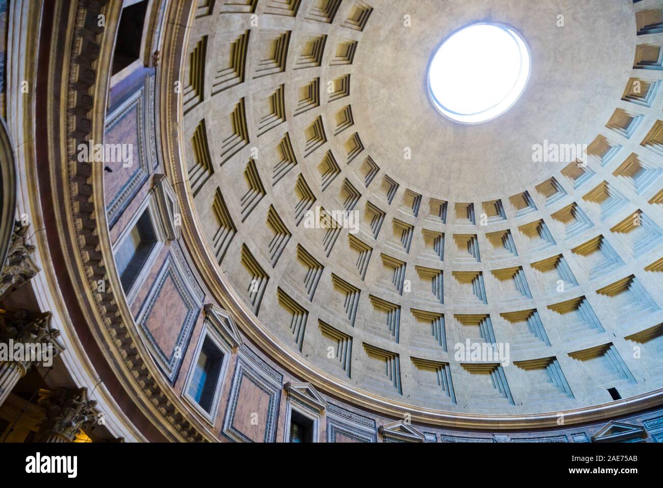Interior of Rome Pantheon with the famous ray of light from the top ...