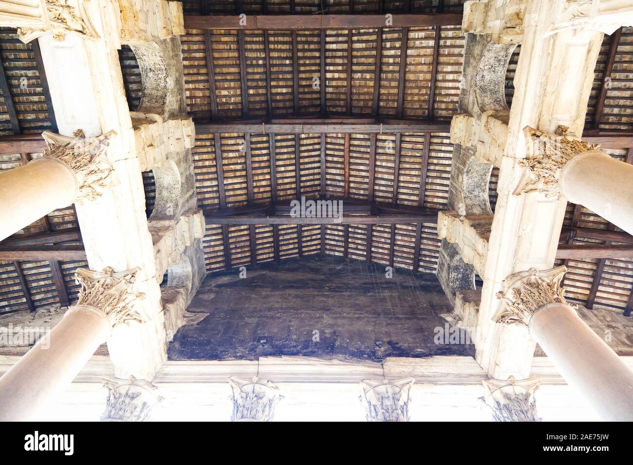 Construction of roof truss on Pantheon on Piazza della Rotonda in Rome ...