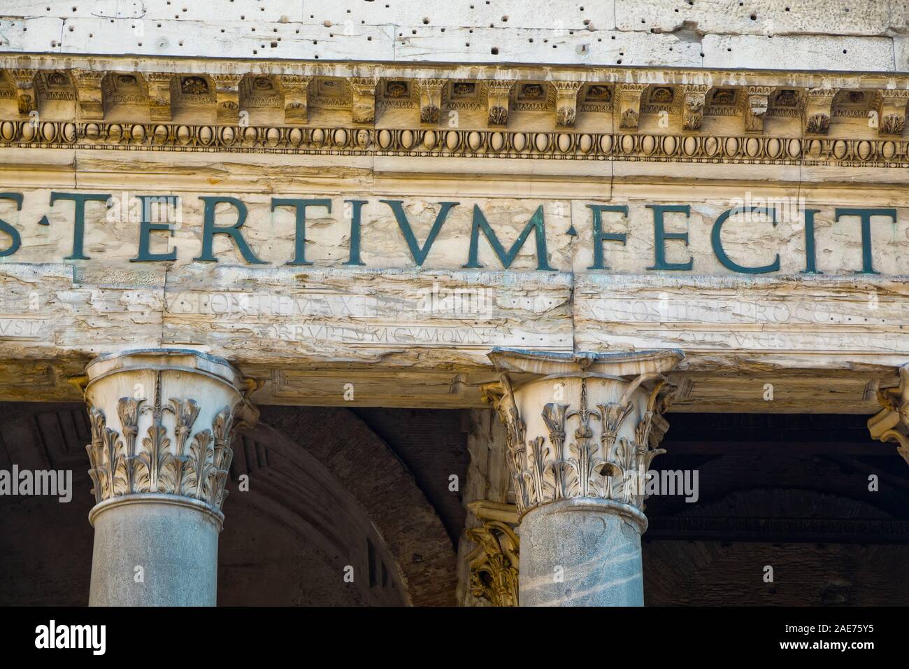 Column heads and architectonic detail on Pantheon in Rome, Italy Stock ...