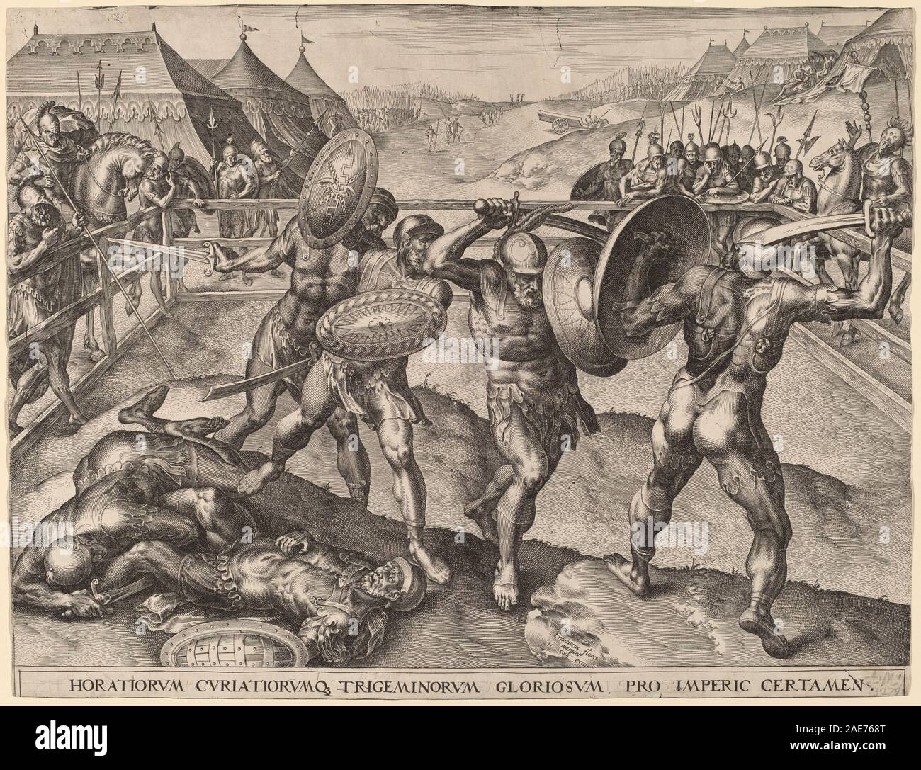 Battle of the Horatii and the Curiatii, after Frans Floris I, depicts ...