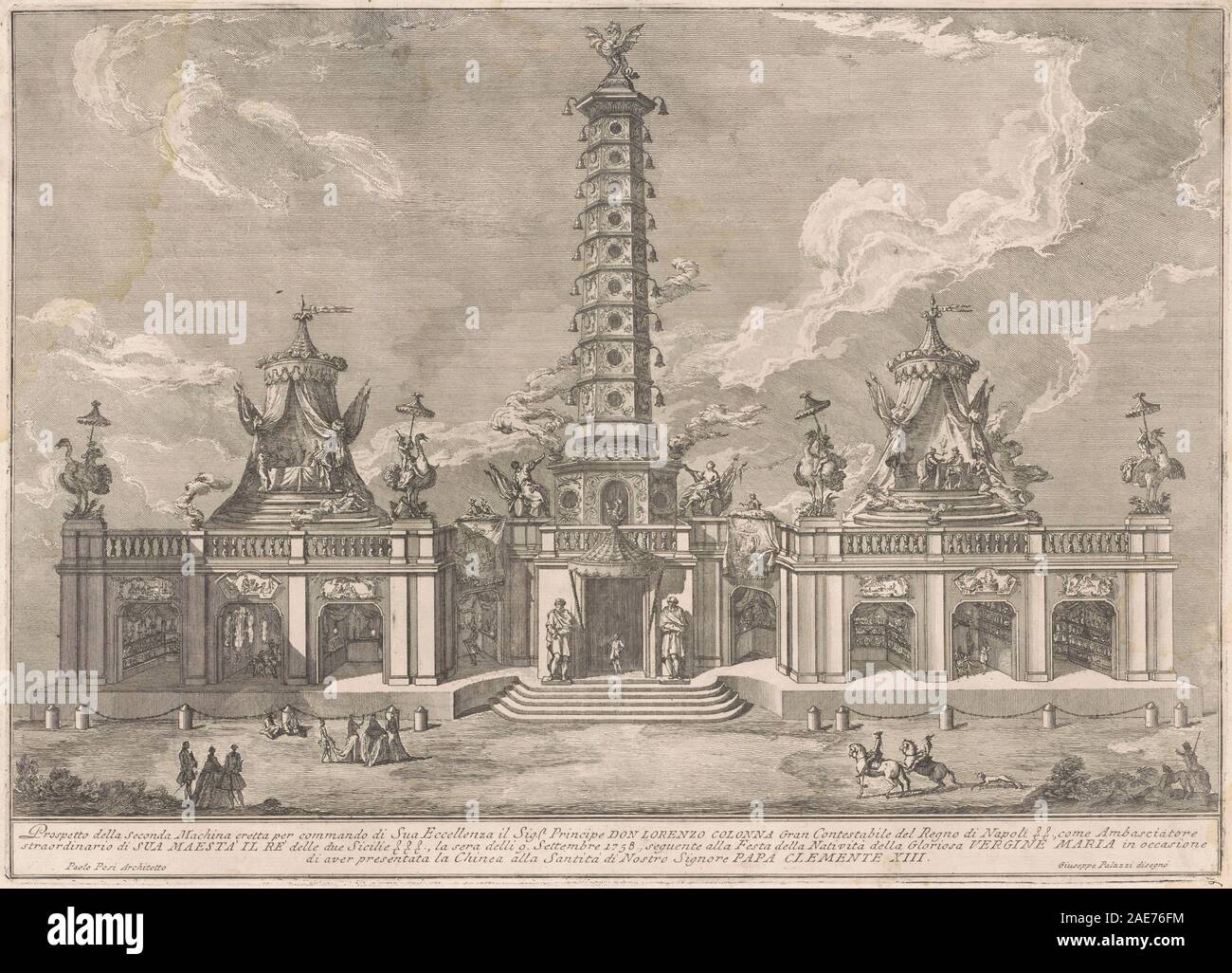 Engraving showing the Seconda Macchina for the Chinea of 1758 ...