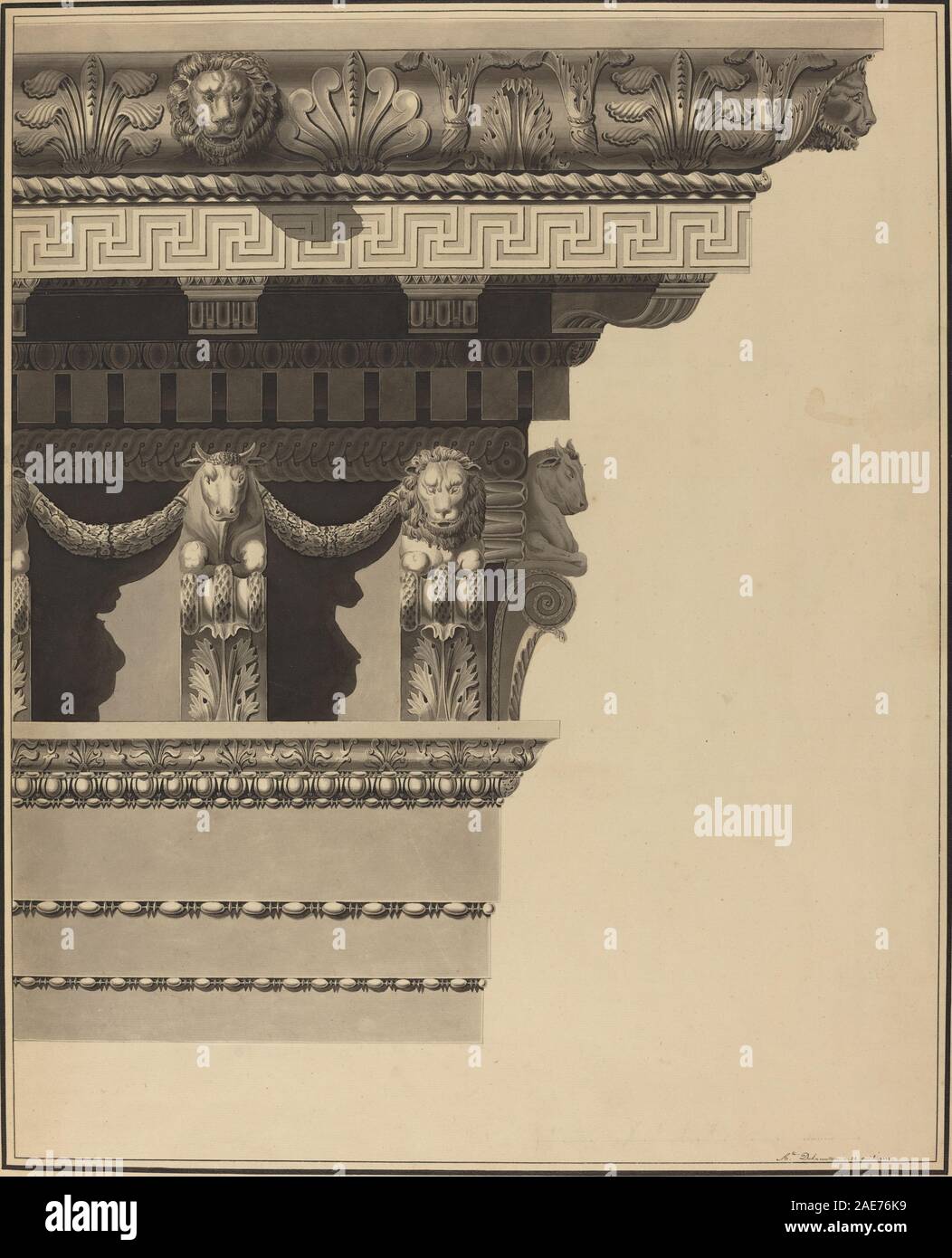 Entablature, 1822, by Auguste Delacouture, depicts a classical ...