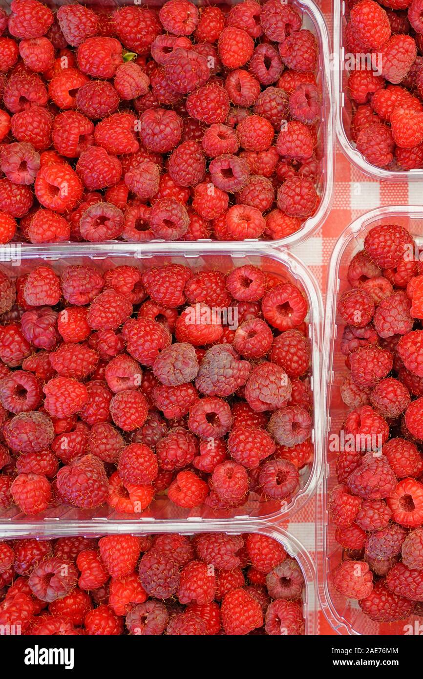 Fresh raspberries at a farmers market Stock Photo - Alamy