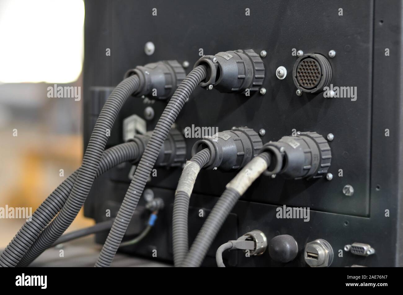 CNC machine. High-frequency connectors are inserted into the dashboard ...