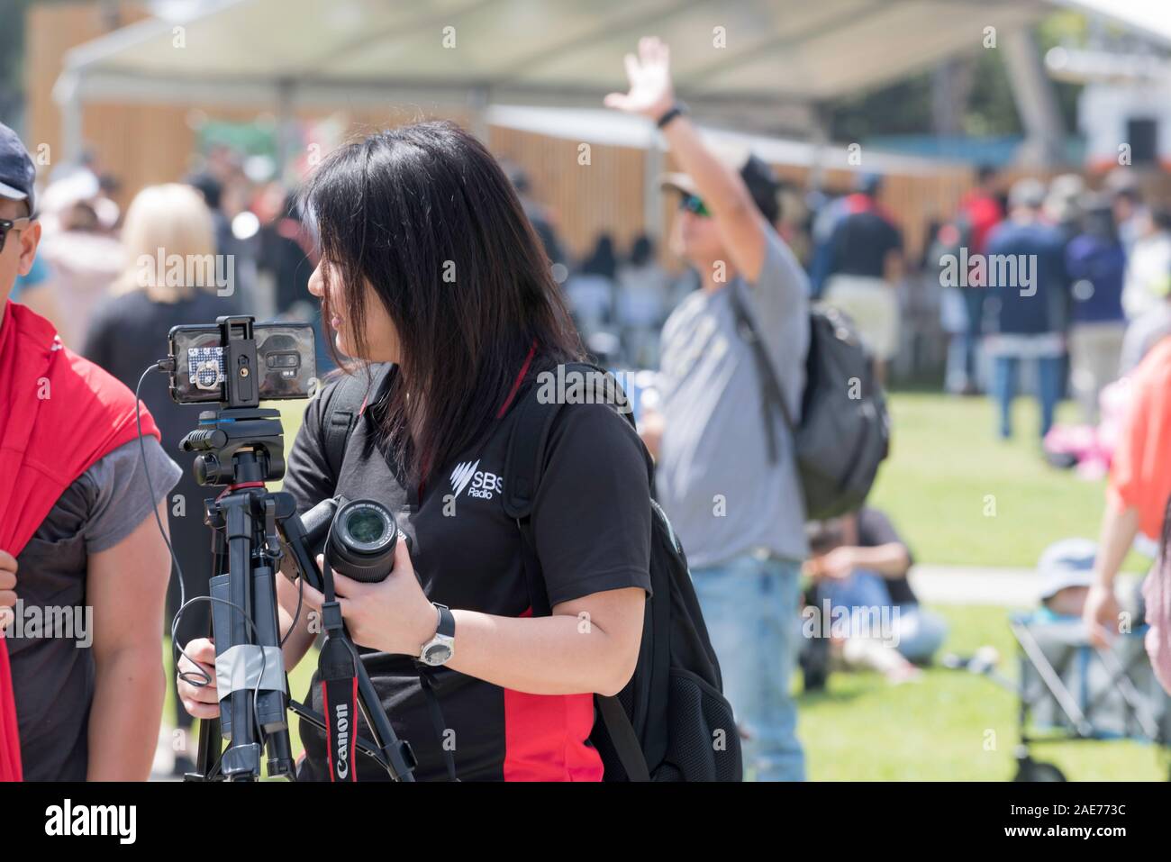 A female news reporter from the national broadcaster SBS at the ...