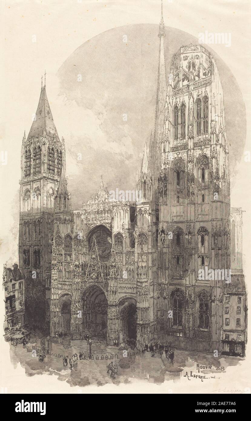 Rouen Cathedral, 1888 by Auguste Lepère, depicts Gothic architecture ...