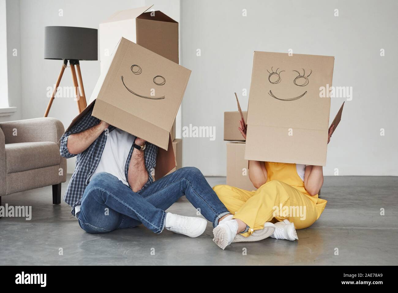 Looks cute. Happy couple together in their new house. Conception of ...