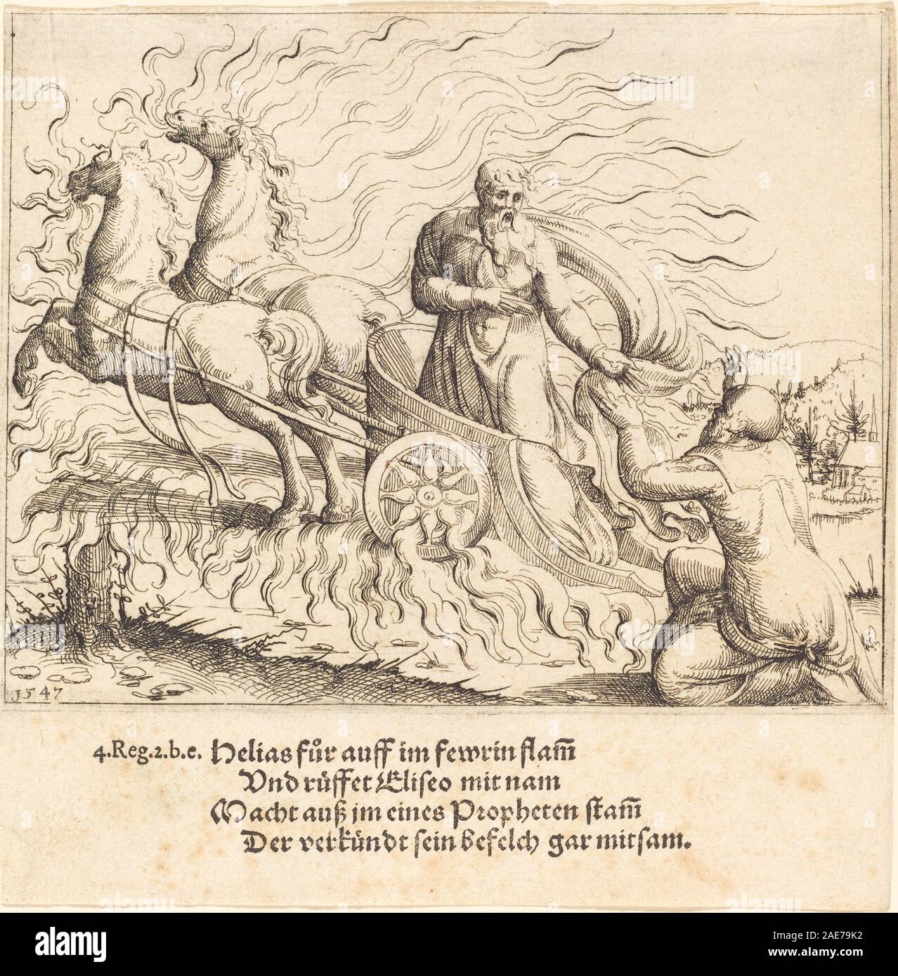 Elijah is Taken up to Heaven; 1547date Augustin Hirschvogel, Elijah is ...