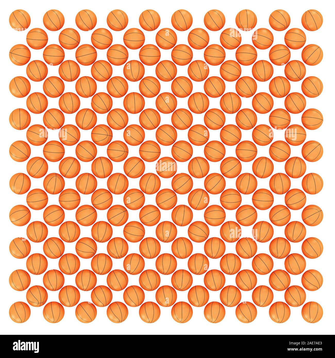 Pattern of orange basketballs on isolated white background. 3D ...