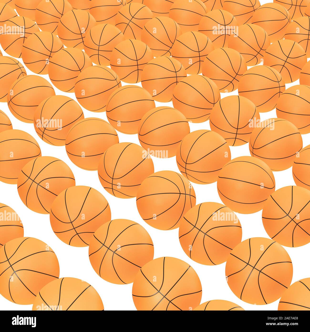 Pattern of orange basketballs on isolated white background. 3D ...