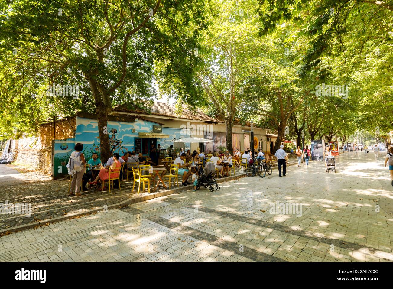 Tirana, Albania, July 8 2019: People walking at a pedestrian city ...