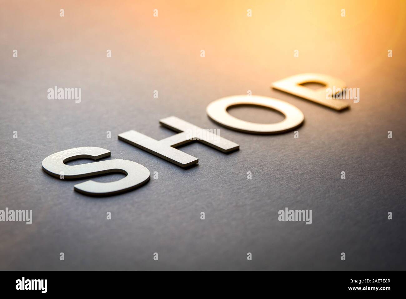 Word shop written with white solid letters on a board Stock Photo - Alamy