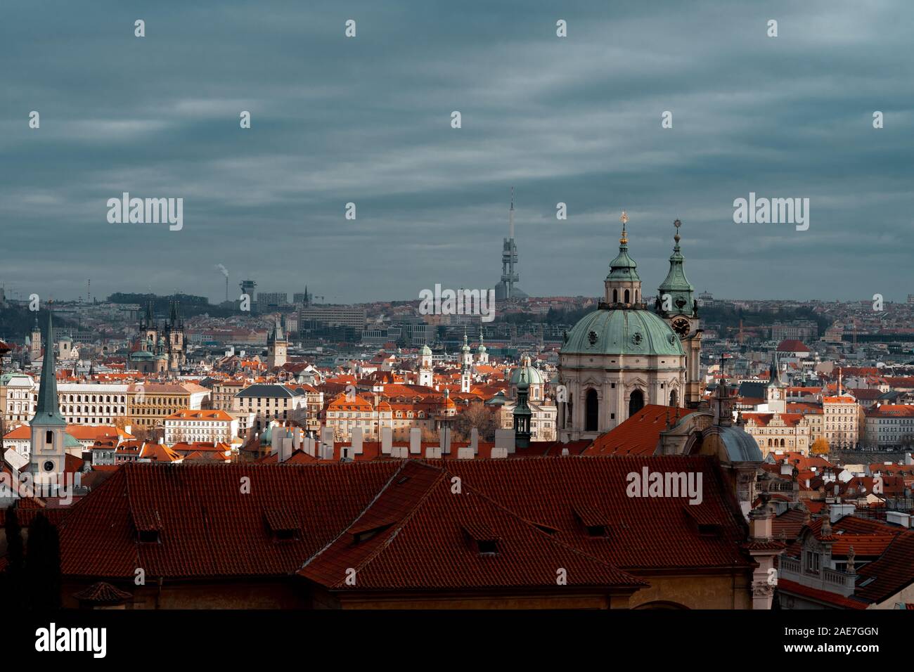 Romantic View To The Prague Cityscape With Churches And Gothic ...