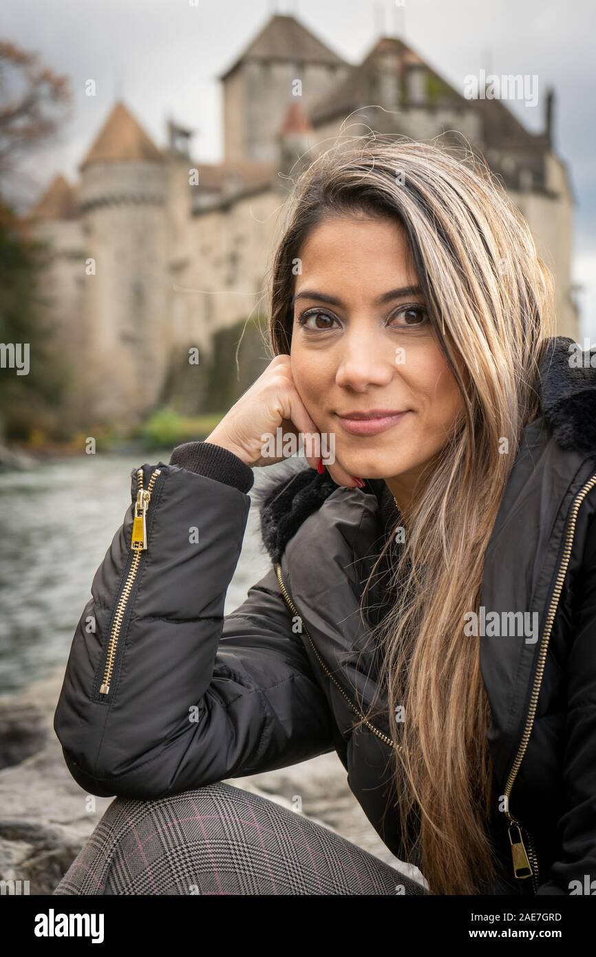 some pictures of a pretty girl at different places Stock Photo - Alamy