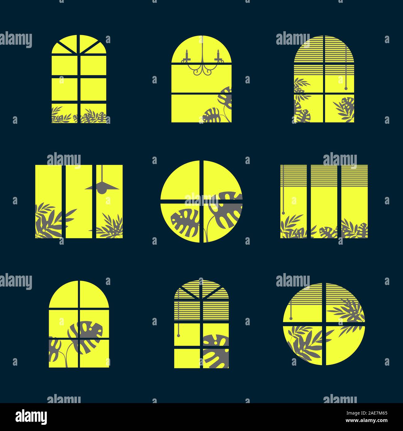 Collection of windows silhouette of various designs isolated. Windows ...