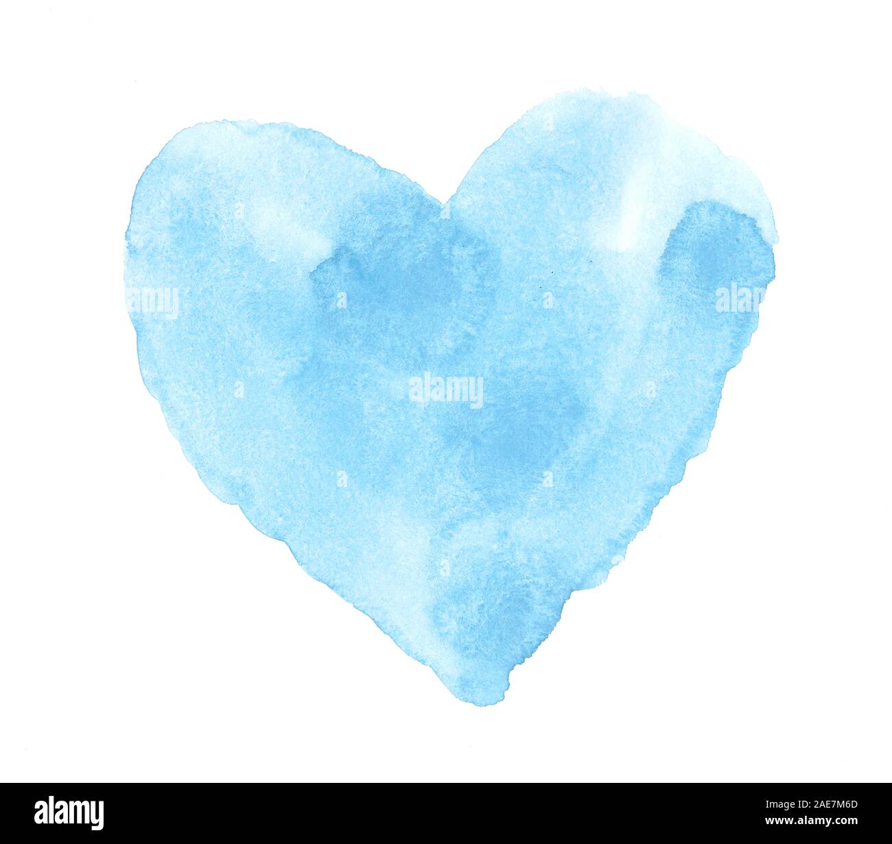 Blue hand drawn watercolor heart isolated on a white paper background ...