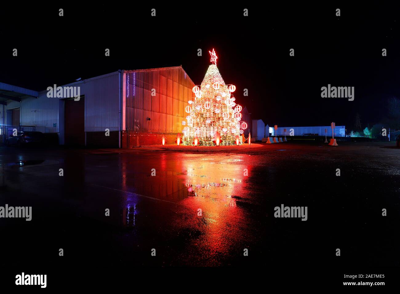 An innovative Christmas Tree, made from pallets of wood. This is ...