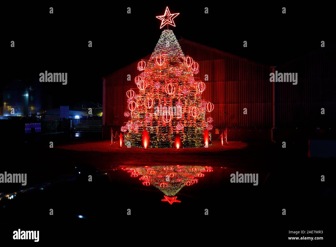 An innovative Christmas Tree, made from pallets of wood. This is ...