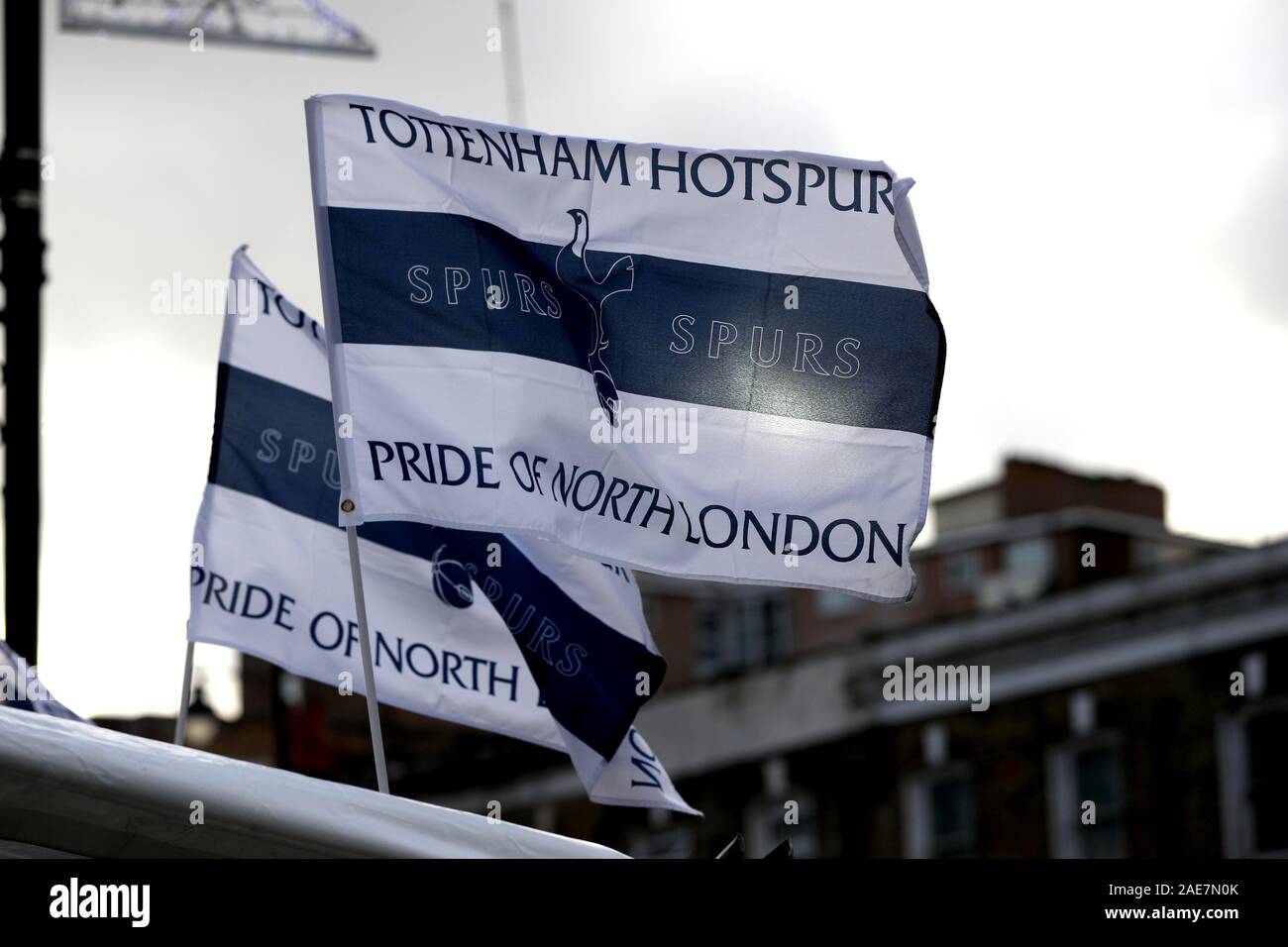 Tottenham Hotspur flags fly outside the ground before the Premier ...