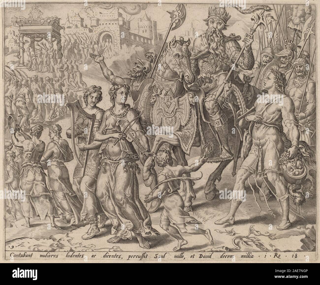 Shows the biblical scene of Saul and David celebrating victory ...