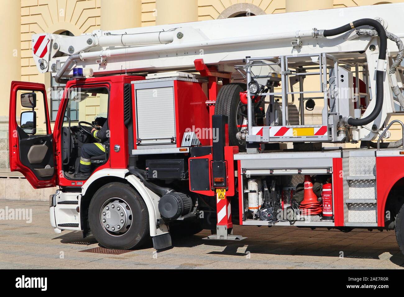 Fire truck on the street of the city Stock Photo - Alamy
