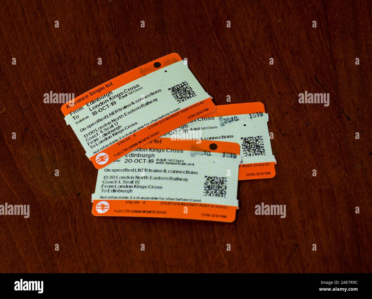 Used LNER advance first class train tickets for rail journey in 2019 ...