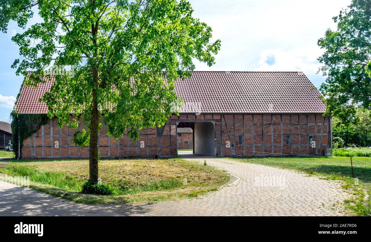 Timber frame barn on a dairy farm in Saxony-Anhalt Germany Stock Photo ...