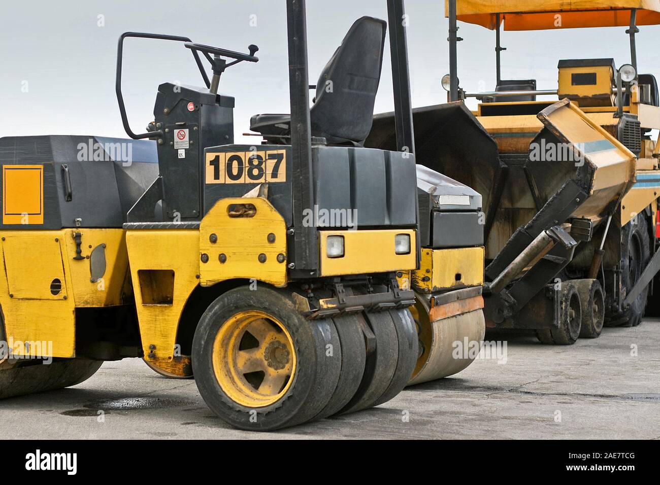 Road construction roller heavy equipment machinery yellow Stock Photo ...