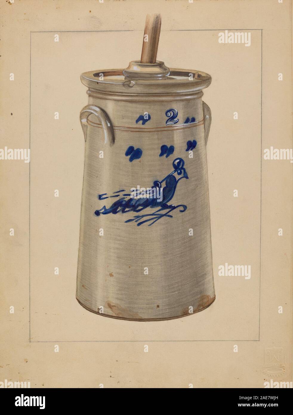 Butter churn created in 1936 by Charles Caseau, showing wooden barrel ...