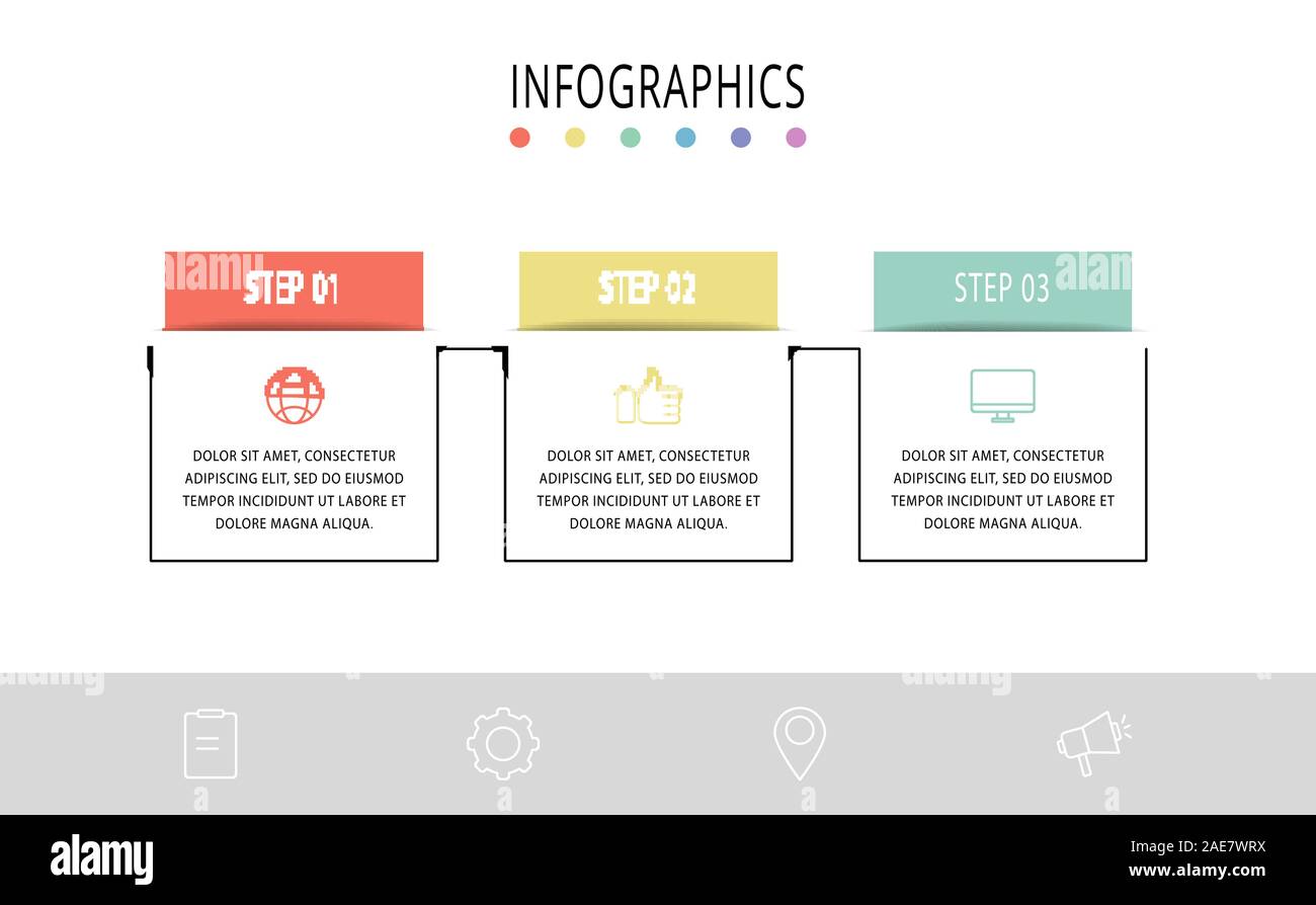 Vector infographic flat template. Rectangles for three diagrams, graph, flowchart, timeline ...