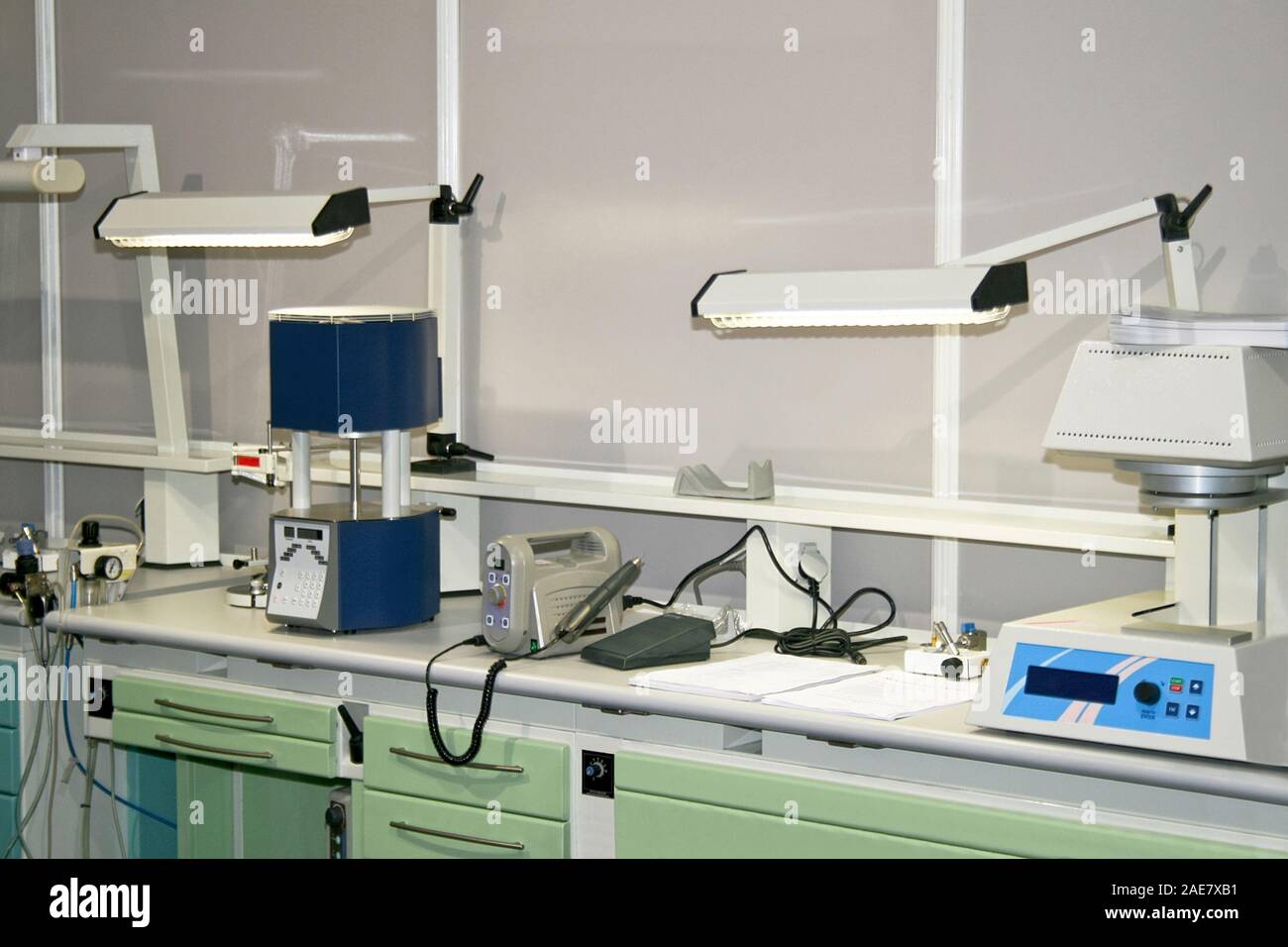Professional prosthetic station with lot of instruments Stock Photo - Alamy
