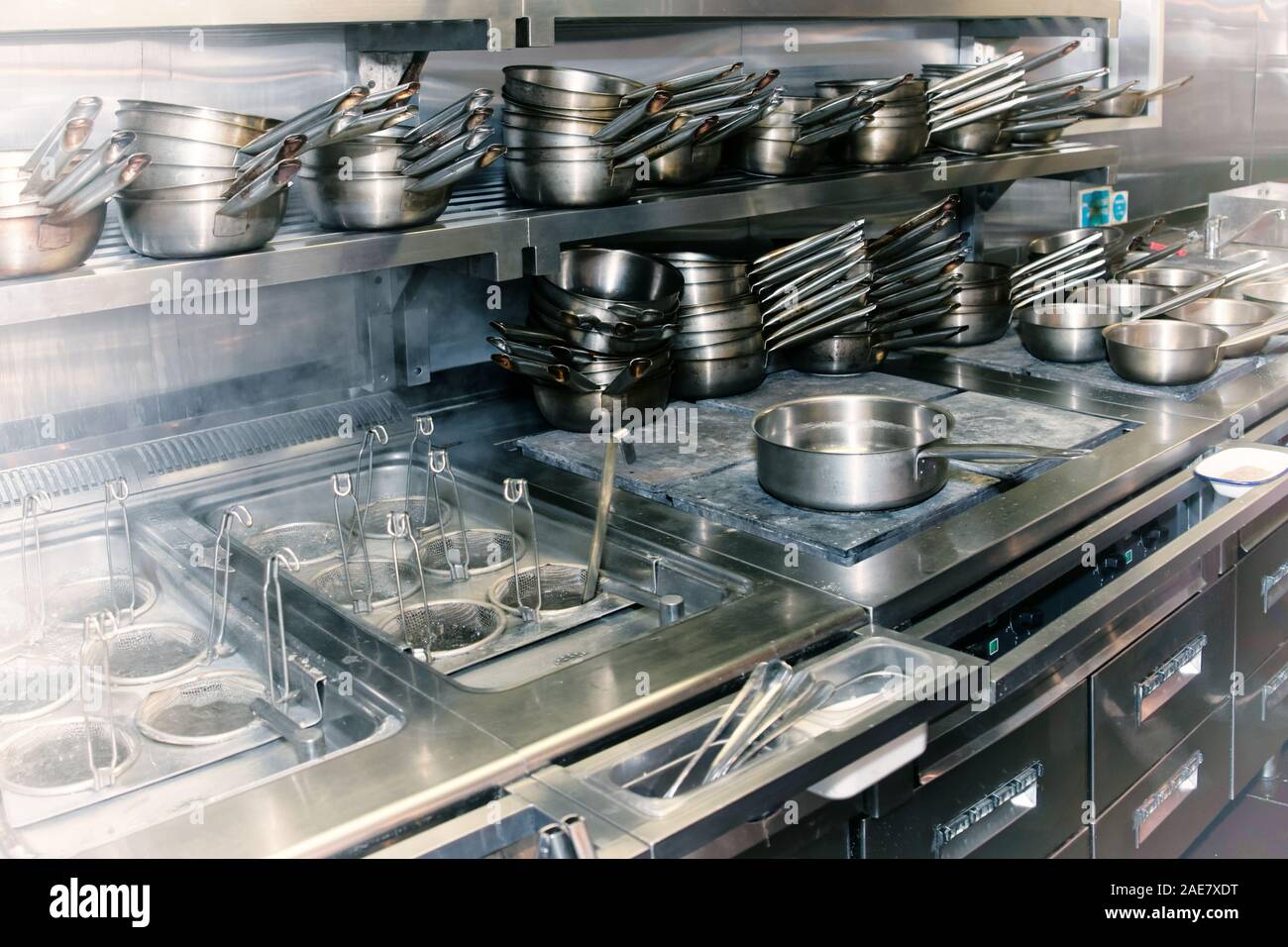 Typical kitchen of a restaurant shot in operation, toned image Stock ...