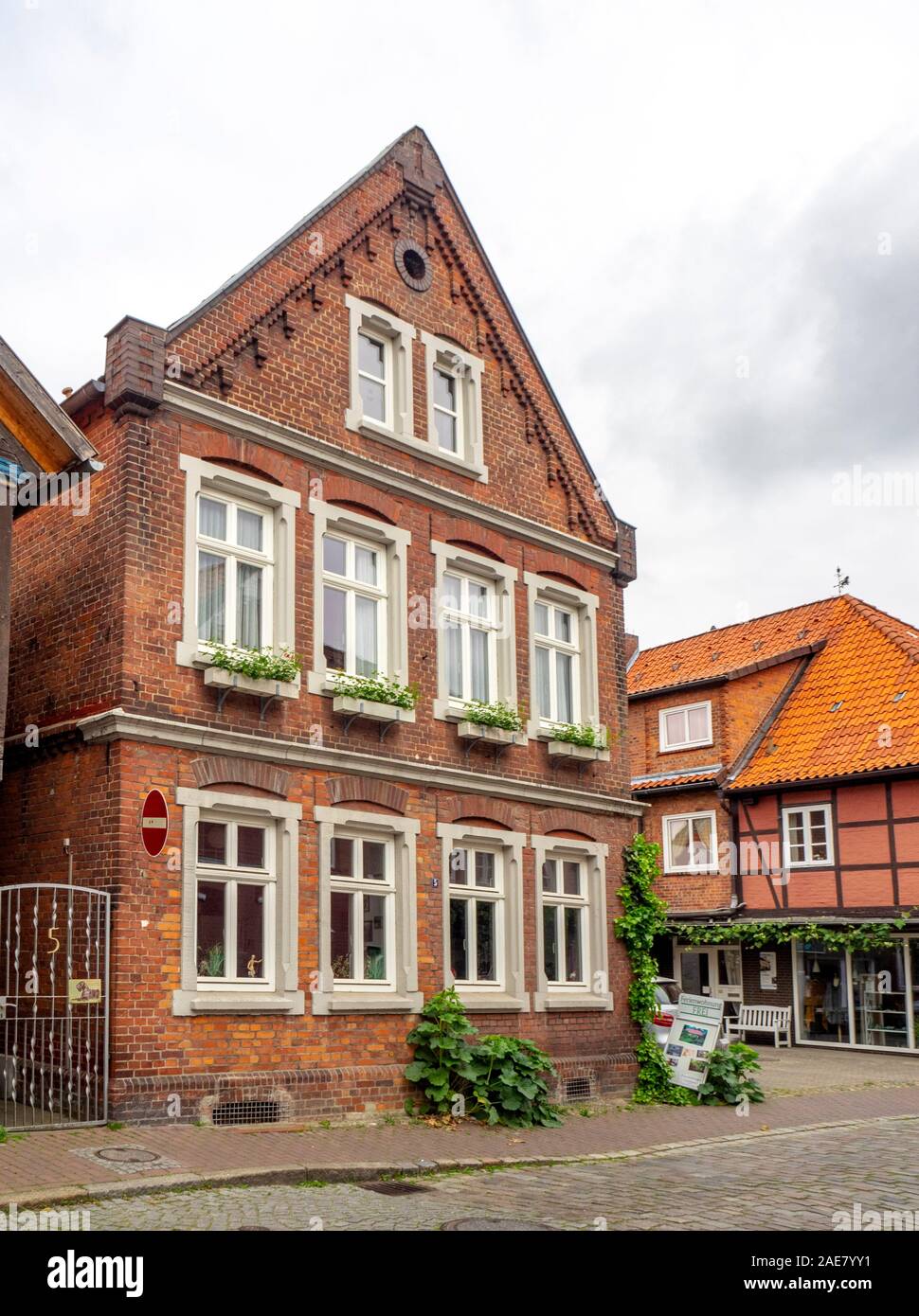 Traditional red brick building in Hitzacker Lower Saxony Germany Stock ...