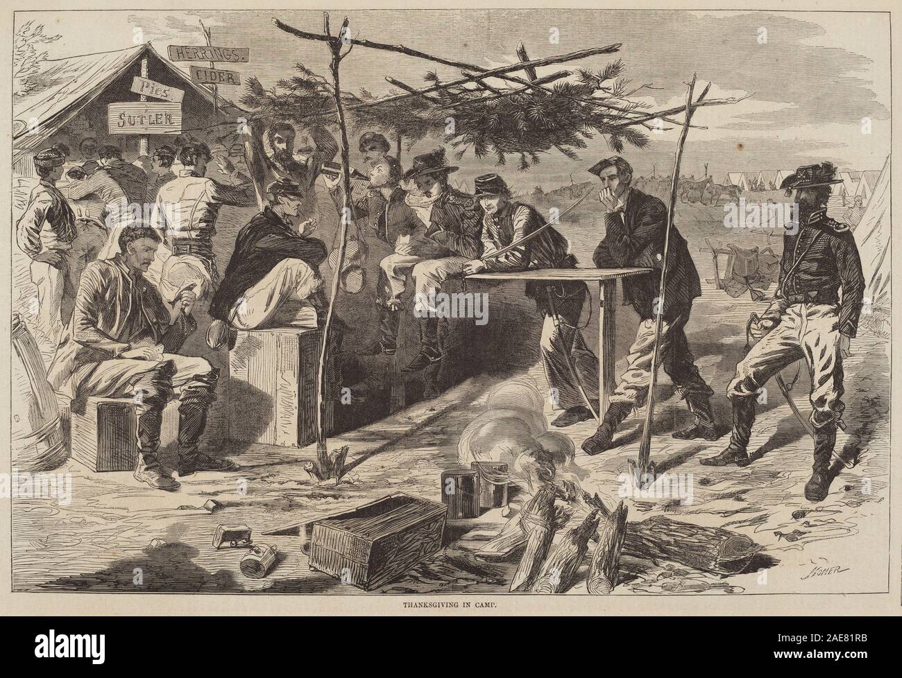 Etching by Winslow Homer published in 1862 depicting soldiers ...