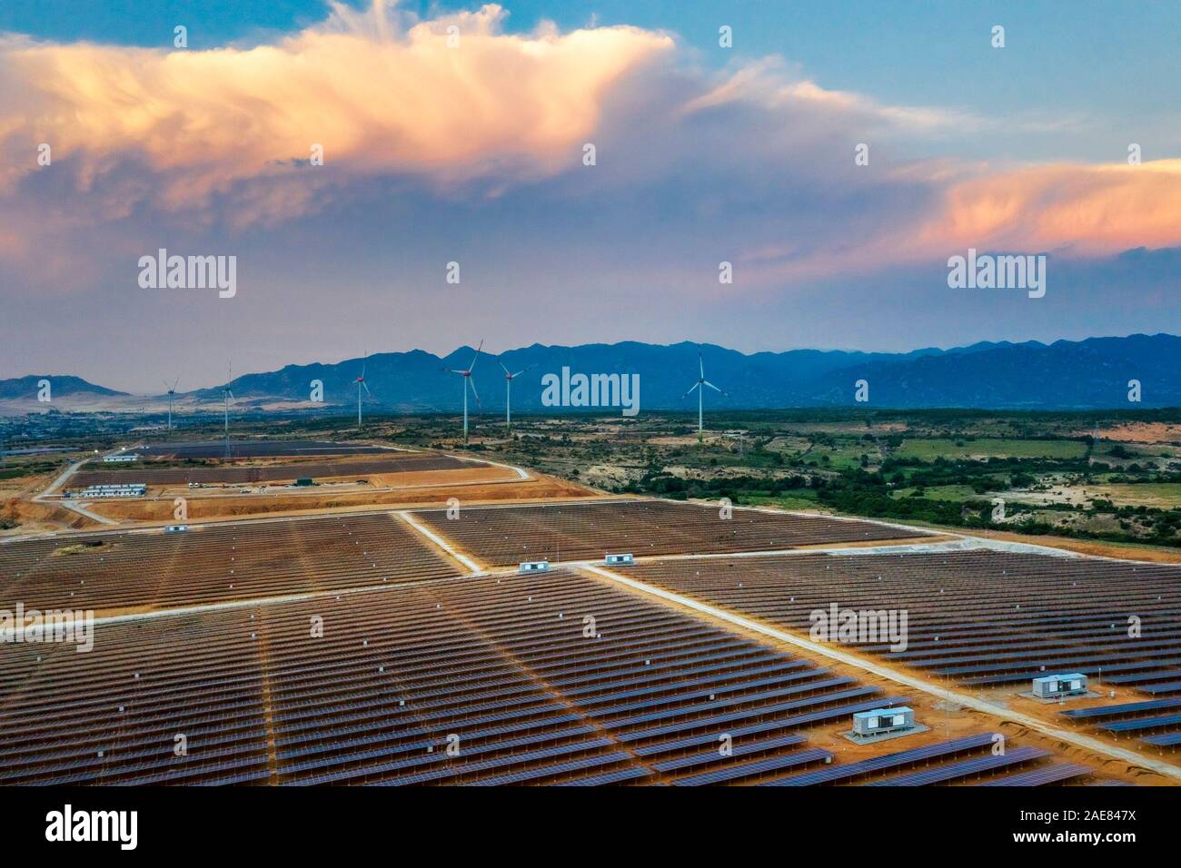 Aerial view of the Solar panel, photovoltaic, alternative electricity ...