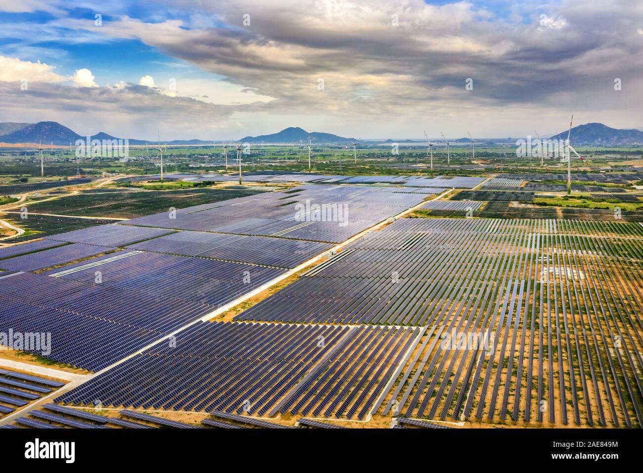 Aerial view of the Solar panel, photovoltaic, alternative electricity ...