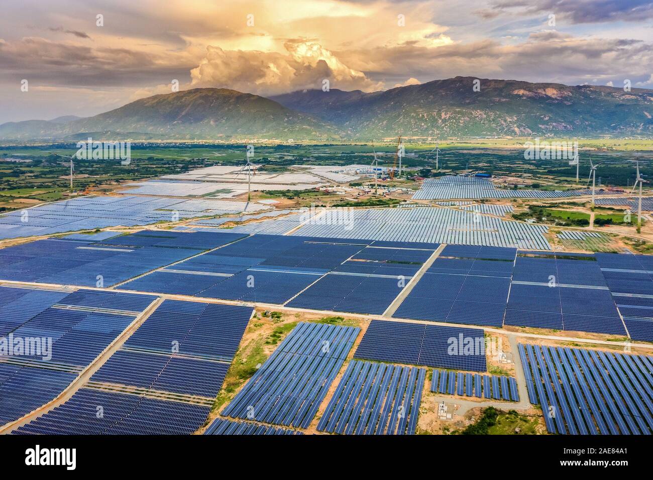Aerial view of the Solar panel, photovoltaic, alternative electricity ...