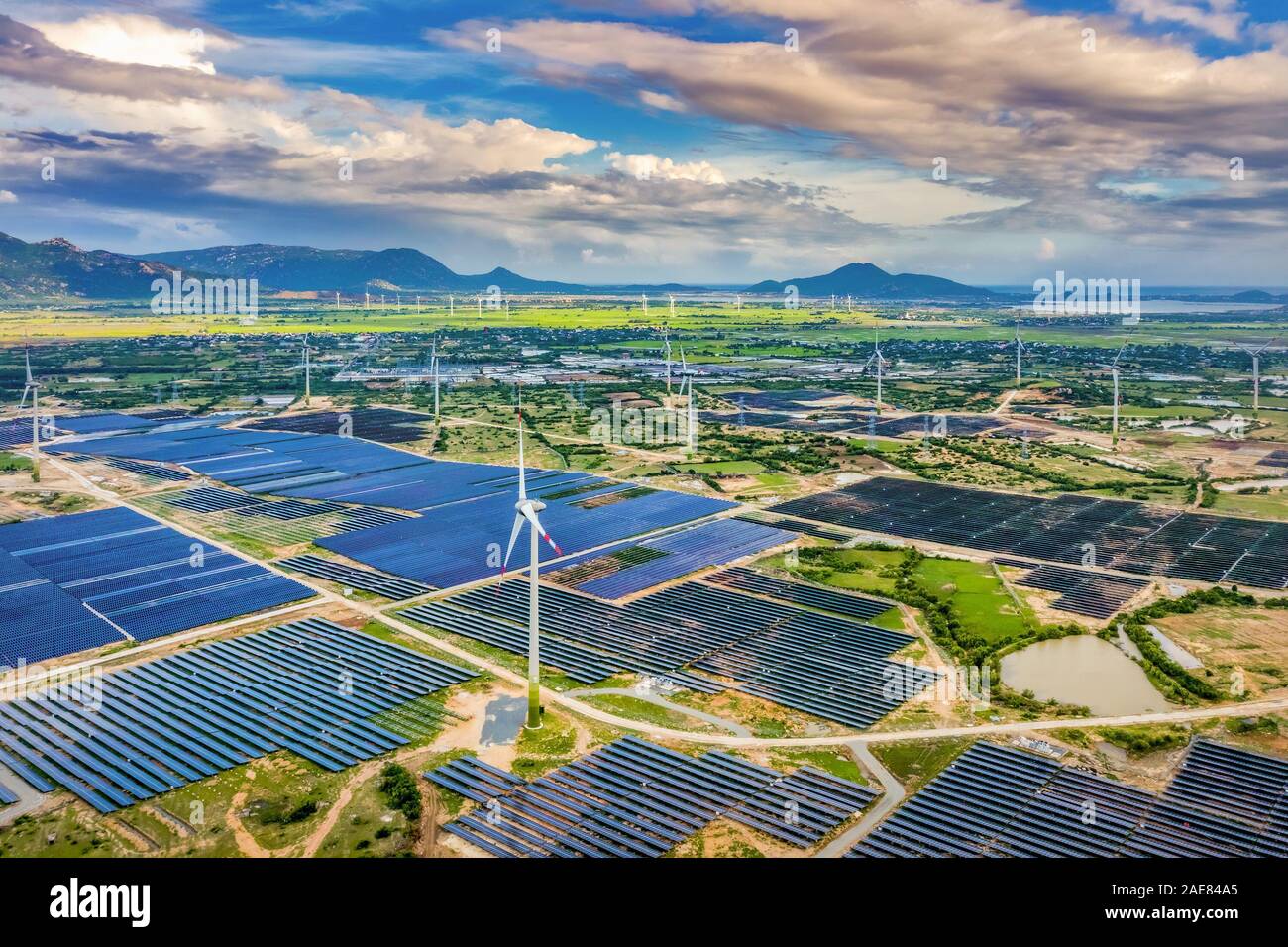 Aerial view of the Solar panel, photovoltaic, alternative electricity ...