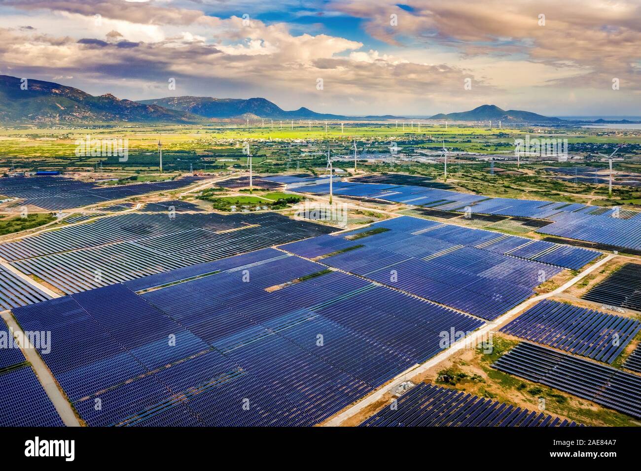 Aerial view of the Solar panel, photovoltaic, alternative electricity ...