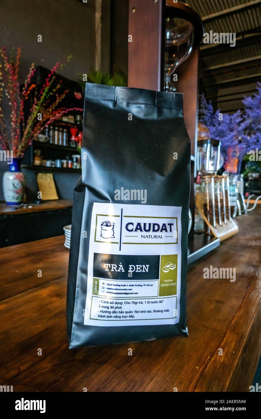 Roasted coffee beans at Cau Dat town, Da Lat, Vietnam. Cau Dat town is ...
