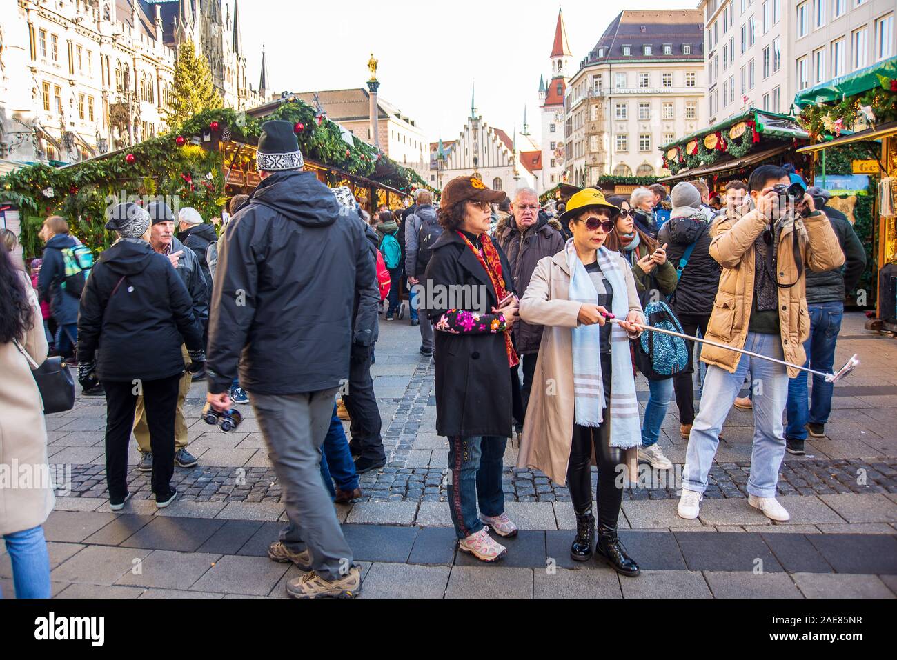 Munich,Germany-December 06,2019: Tourists take pictures at the City's ...