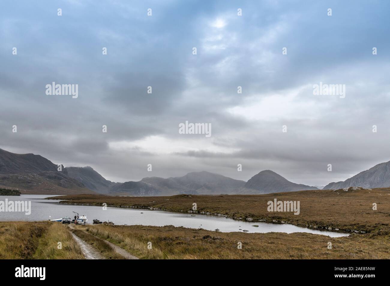 Fionn Loch & mountain range Stock Photo - Alamy