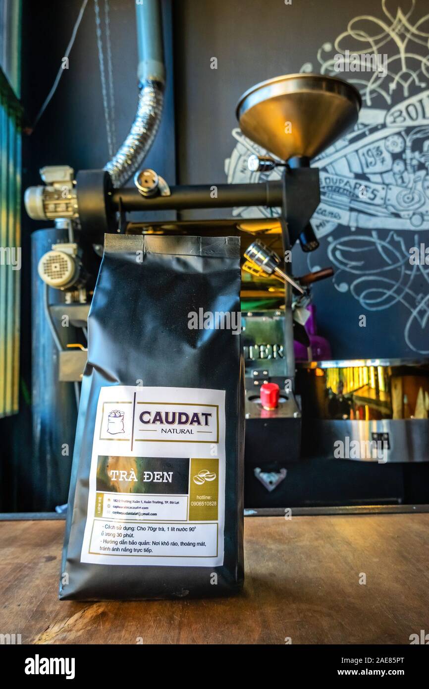 Roasted coffee beans at Cau Dat town, Da Lat, Vietnam. Cau Dat town is ...