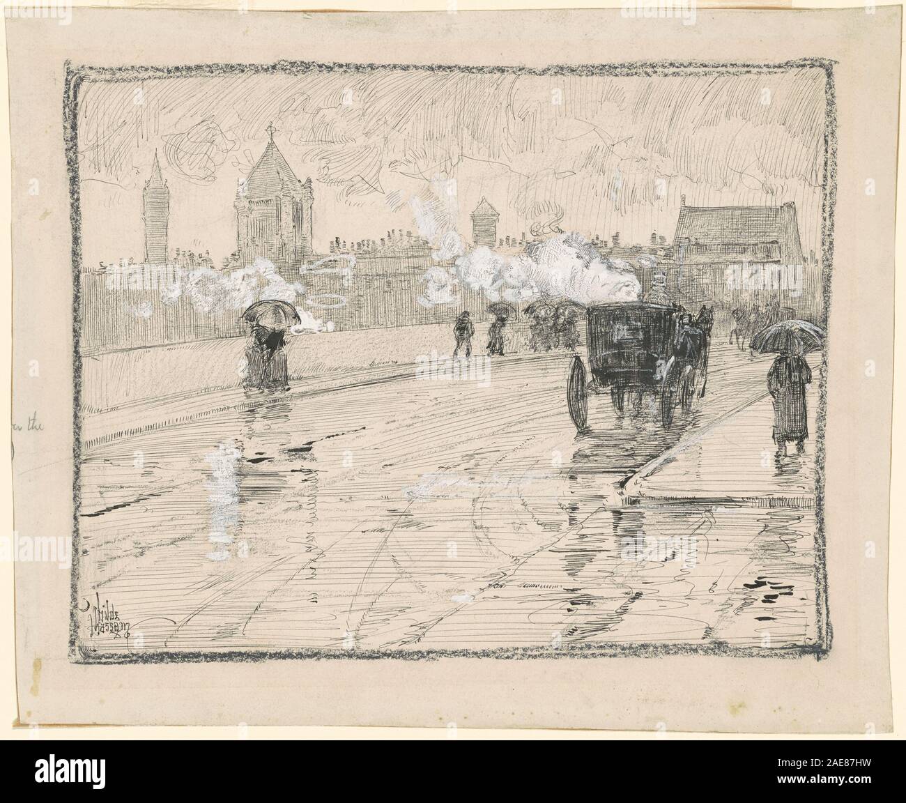 Childe Hassam's Rainy Day, Boston, painted in 1886, shows city streets ...