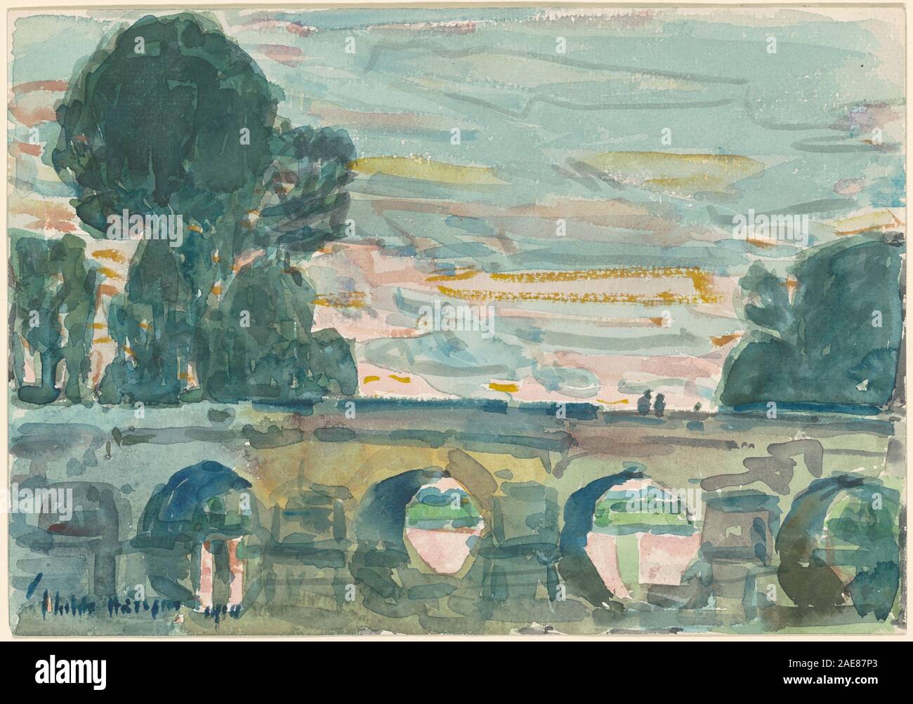 The Bridge at Grez [recto]; 1904date Childe Hassam, The Bridge at Grez ...