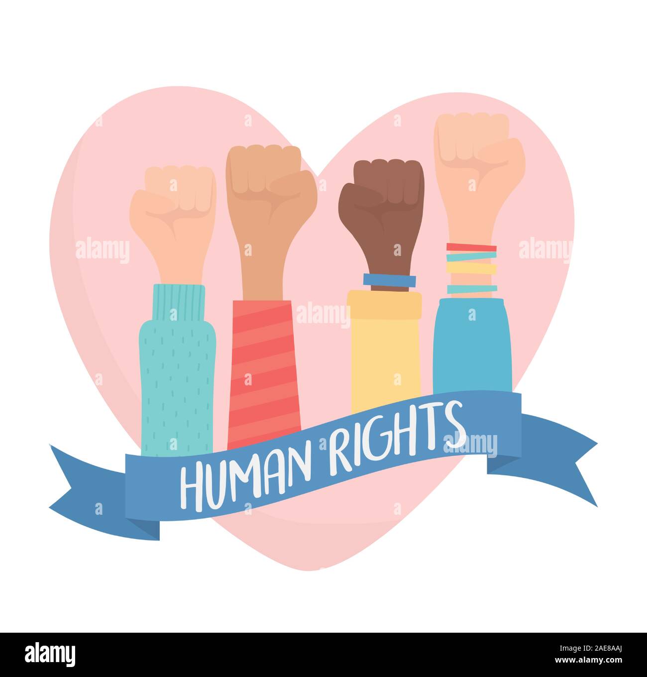 human rights, hands raised in fist love heart strong vector ...
