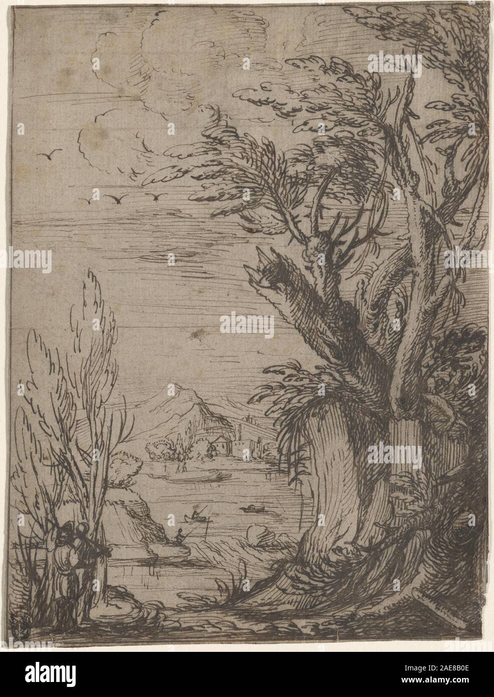 Landscape with Gnarled Trees and Fisherman; 1620s? Circle of Jacques de ...